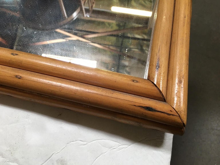 Restored Two-Strand Rectangle Rattan Wall Mirror For Sale at 1stDibs