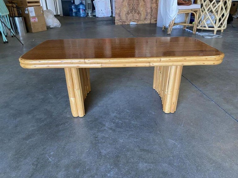 Restored Vertically Stacked Rattan Pedestal Coffee Table W/ Mahogany ...