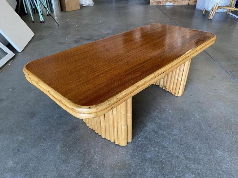Restored Vertically Stacked Rattan Pedestal Coffee Table W/ Mahogany ...