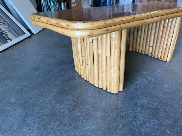 Restored Vertically Stacked Rattan Pedestal Coffee Table W/ Mahogany ...