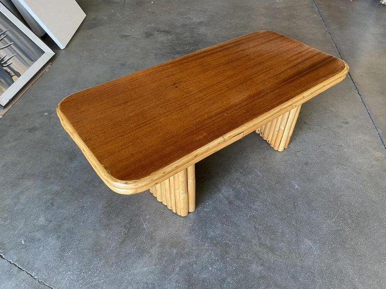 Restored Vertically Stacked Rattan Pedestal Coffee Table W/ Mahogany ...