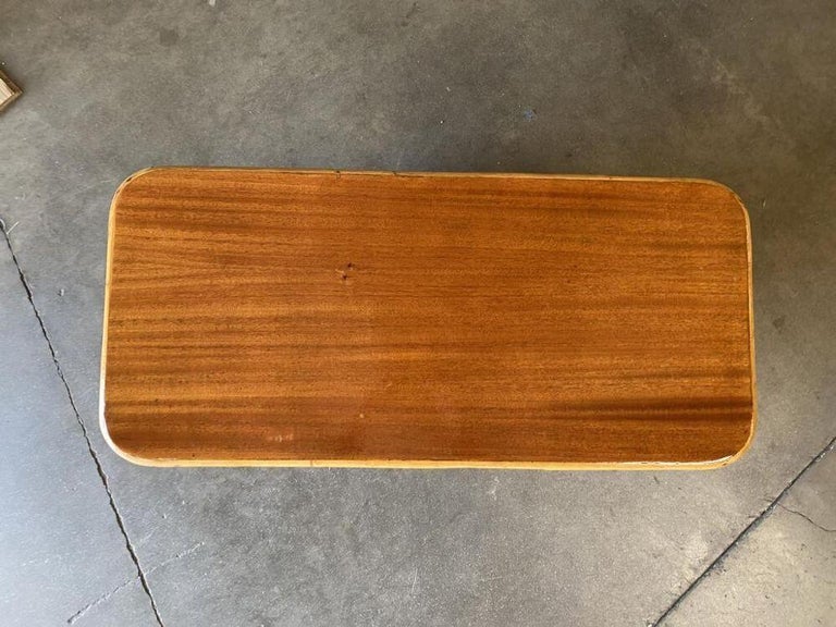 Restored Vertically Stacked Rattan Pedestal Coffee Table W/ Mahogany ...