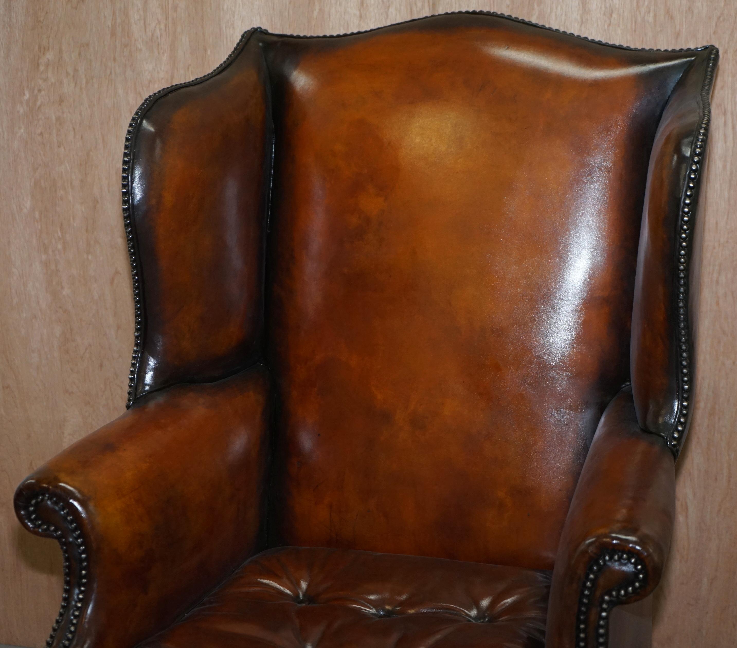 Restored Victorian Brown Leather Chesterfield Chippendale Wingback ...