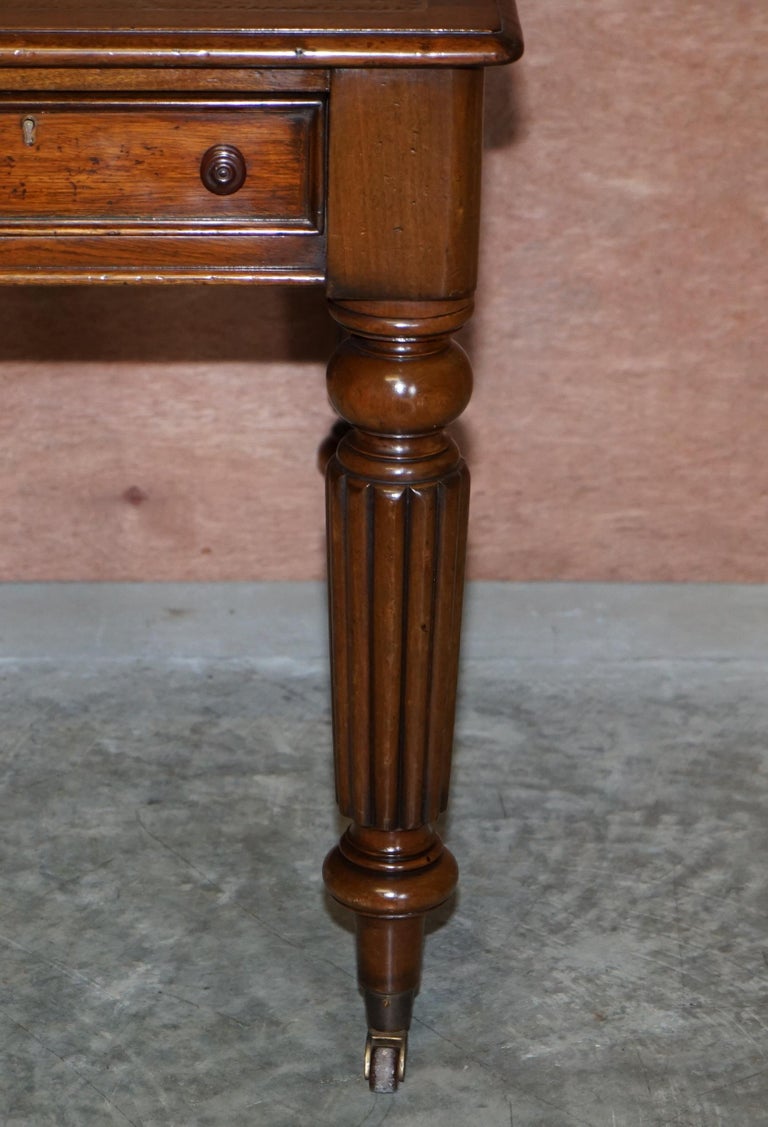 Restored Victorian Library Writing Table or Desk Brown Leather Top ...