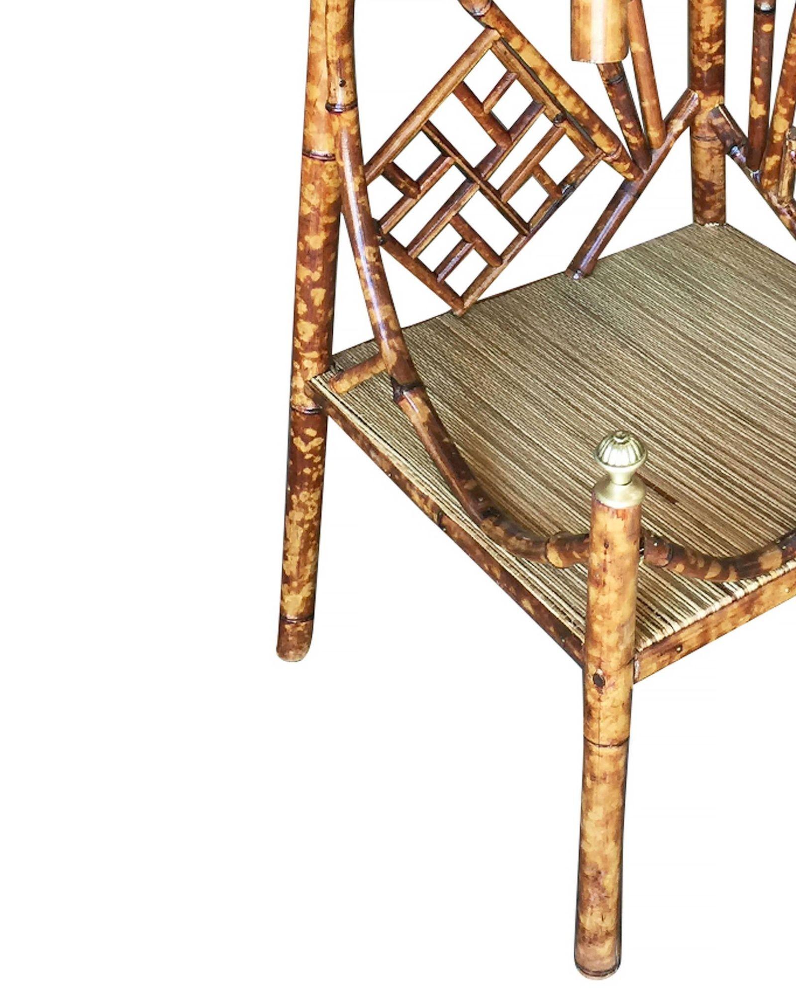 Restored Vintage Aesthetic Movement Tiger Bamboo Pedestal Side Table For Sale at 1stDibs