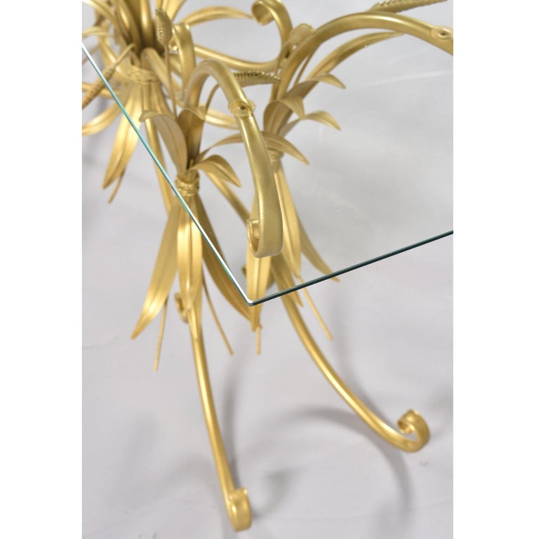 Restored Vintage Gilded Wheat Sheaf Tole Sofa Table with New Glass For Sale at 1stDibs