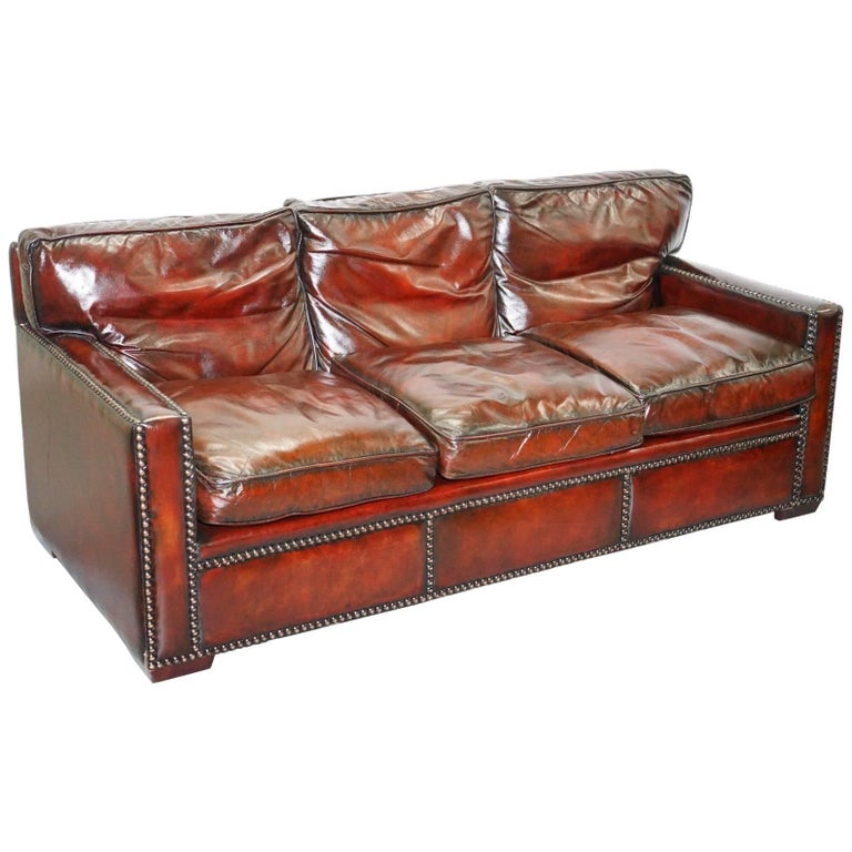 Restored Vintage Handmade in Chelsea Bordeaux Leather Sofa Part of Huge ...