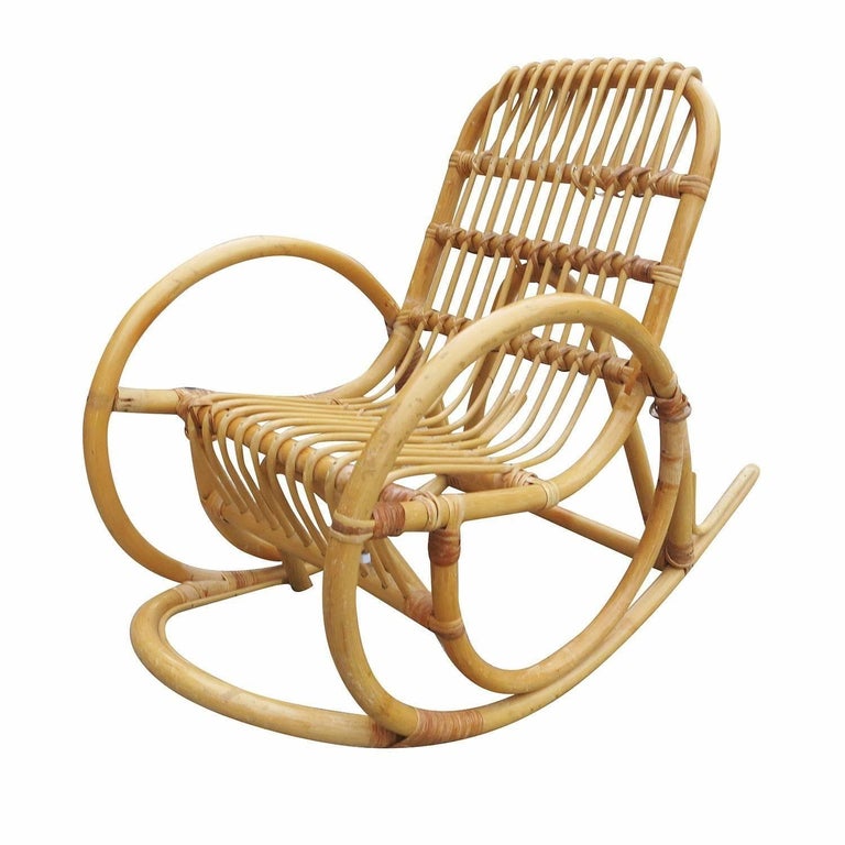 Restored Vintage Rare Snake Arm Rattan Children's Rocking Chair at 1stDibs