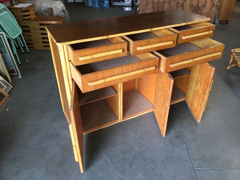 Restored Vintage Stacked Rattan Sideboard with Mahogany Top For Sale at ...