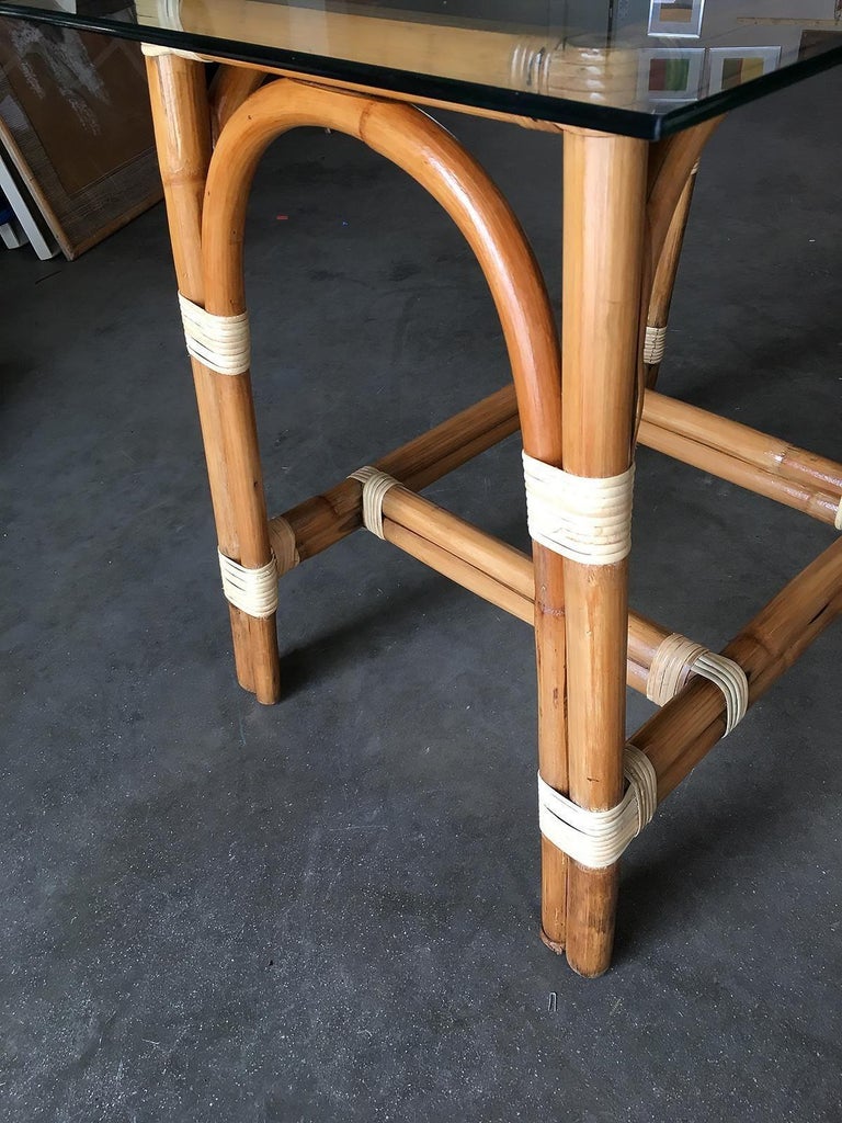 Restored Vintage "Swoop Arch" Rattan Side Table with Glass Top For Sale ...