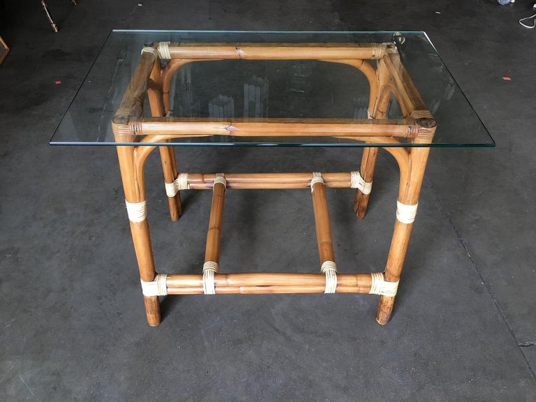 Restored Vintage "Swoop Arch" Rattan Side Table with Glass Top For Sale ...