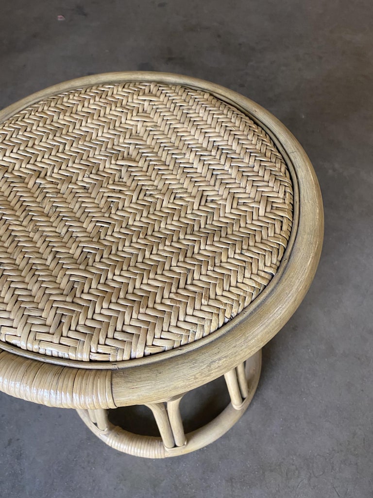 Restored "X" Rattan Vanity Stool with Wicker Seat For Sale at 1stDibs