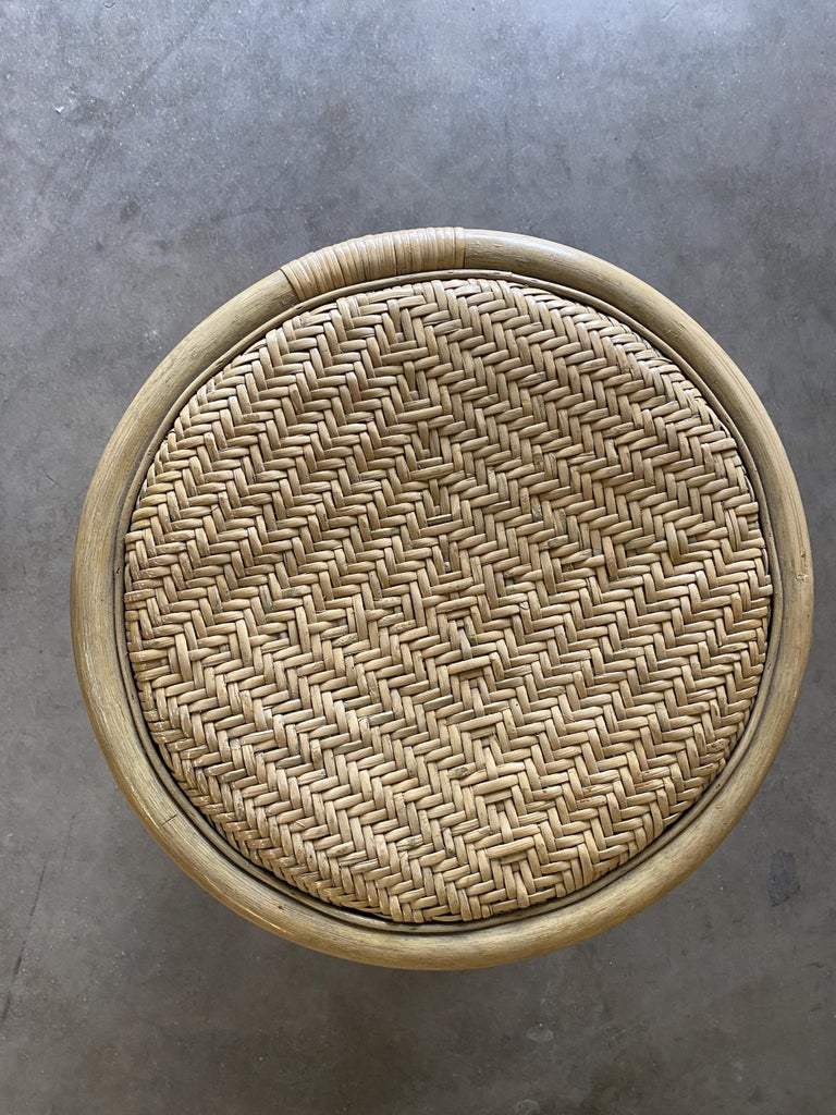 Restored "X" Rattan Vanity Stool with Wicker Seat For Sale at 1stDibs