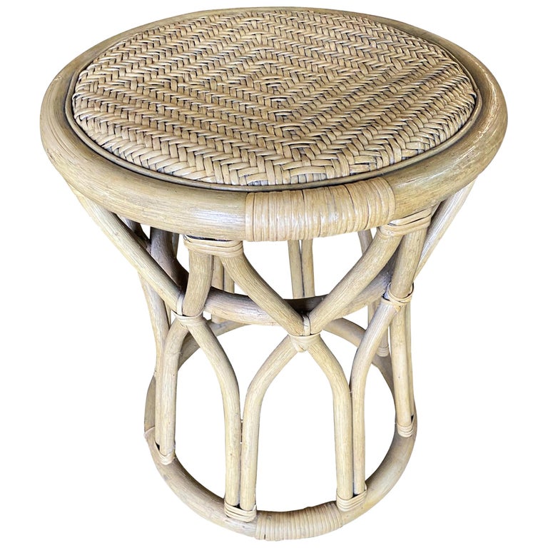 Restored "X" Rattan Vanity Stool with Wicker Seat For Sale at 1stDibs