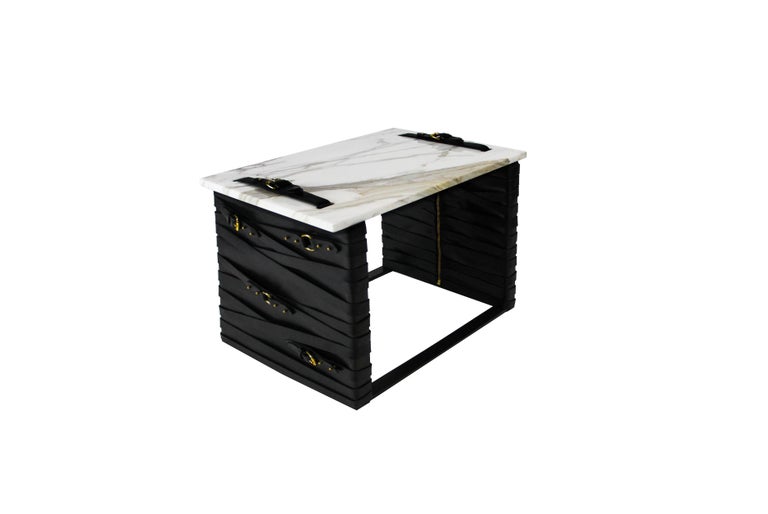 Restraint Accent Table in Steel, Calacatta Gold Marble with Dual ...