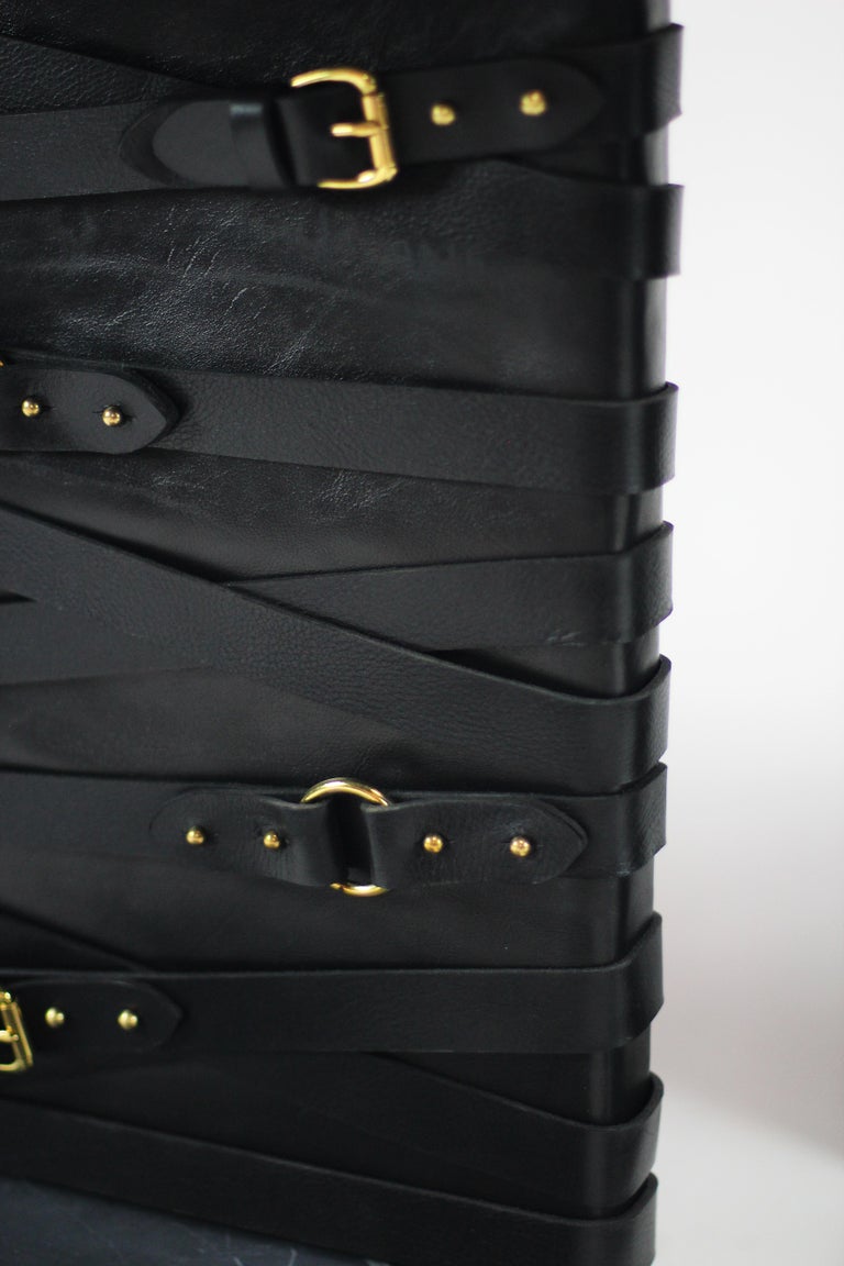 Restraint Bench in Steel, Statuary Marble with Black Leather Panels and ...