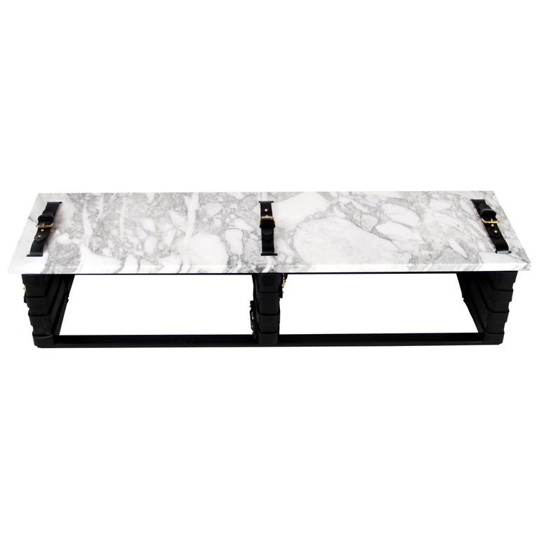 Restraint Bench in Steel, Statuary Marble with Black Leather Panels and ...