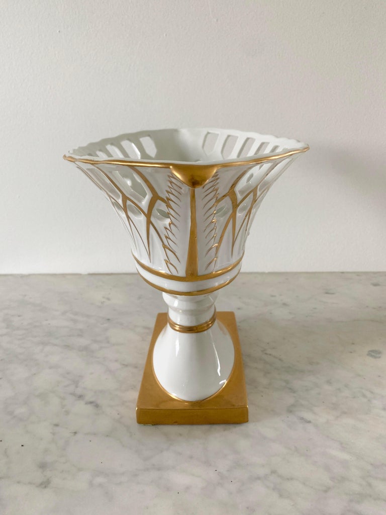Reticulated Gold Gilt Porcelain Basket Compote For Sale at 1stDibs
