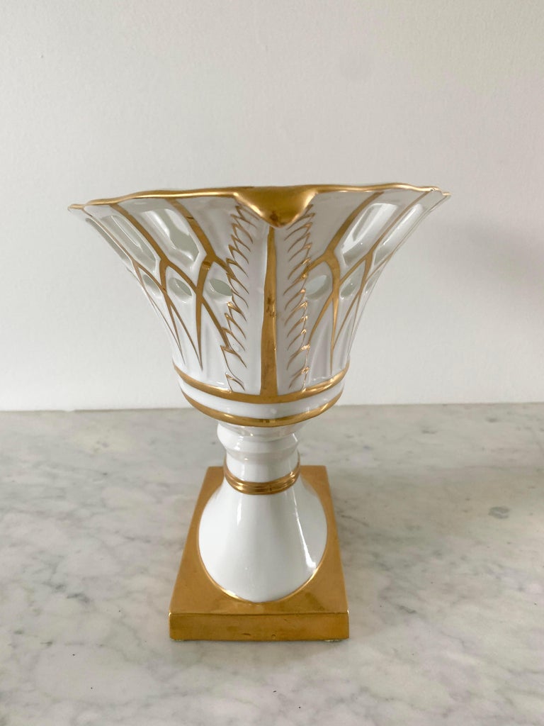 Reticulated Gold Gilt Porcelain Basket Compote For Sale at 1stDibs