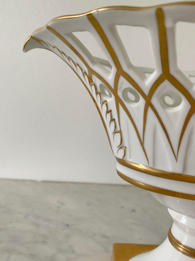 Reticulated Gold Gilt Porcelain Basket Compote For Sale at 1stDibs