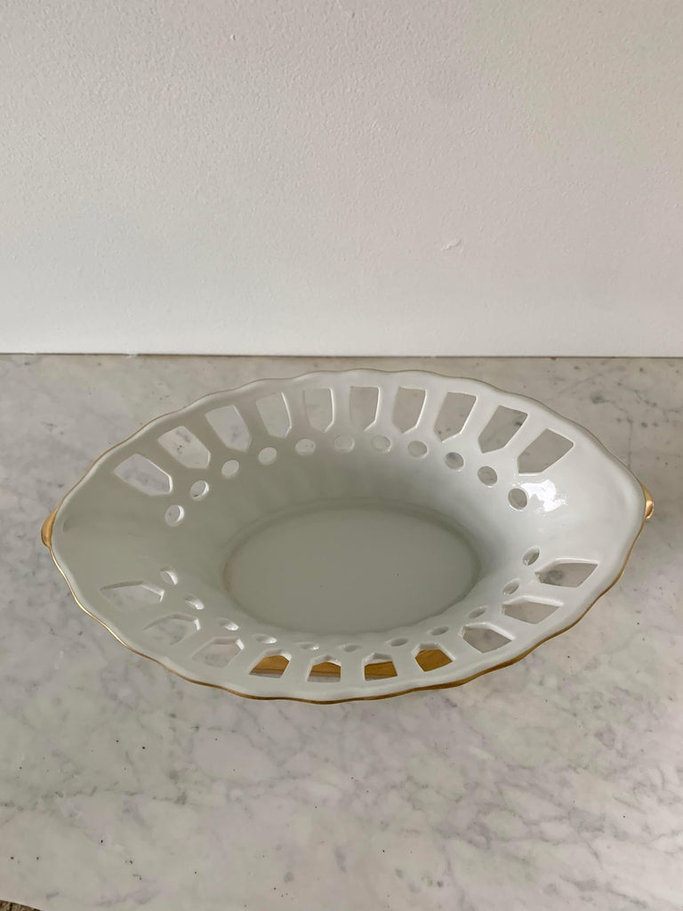 Reticulated Gold Gilt Porcelain Basket Compote For Sale at 1stDibs