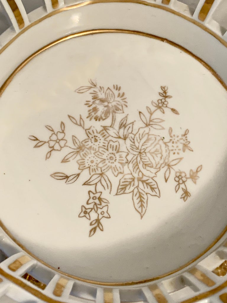 Reticulated Gold Gilt Porcelain Lion Paw Footed Basket For Sale at 1stDibs