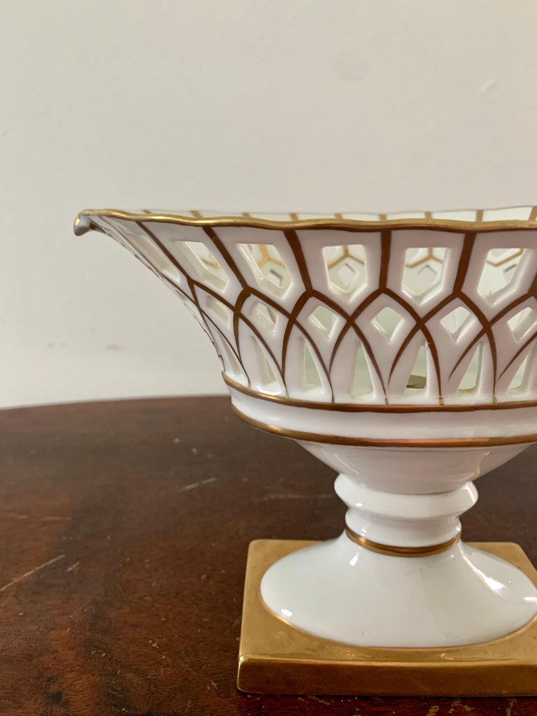 Reticulated Regency White Porcelain and Gold Gilt Basket Compote For ...