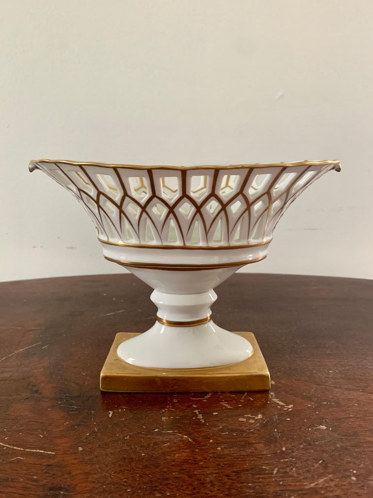 Reticulated Regency White Porcelain and Gold Gilt Basket Compote For ...