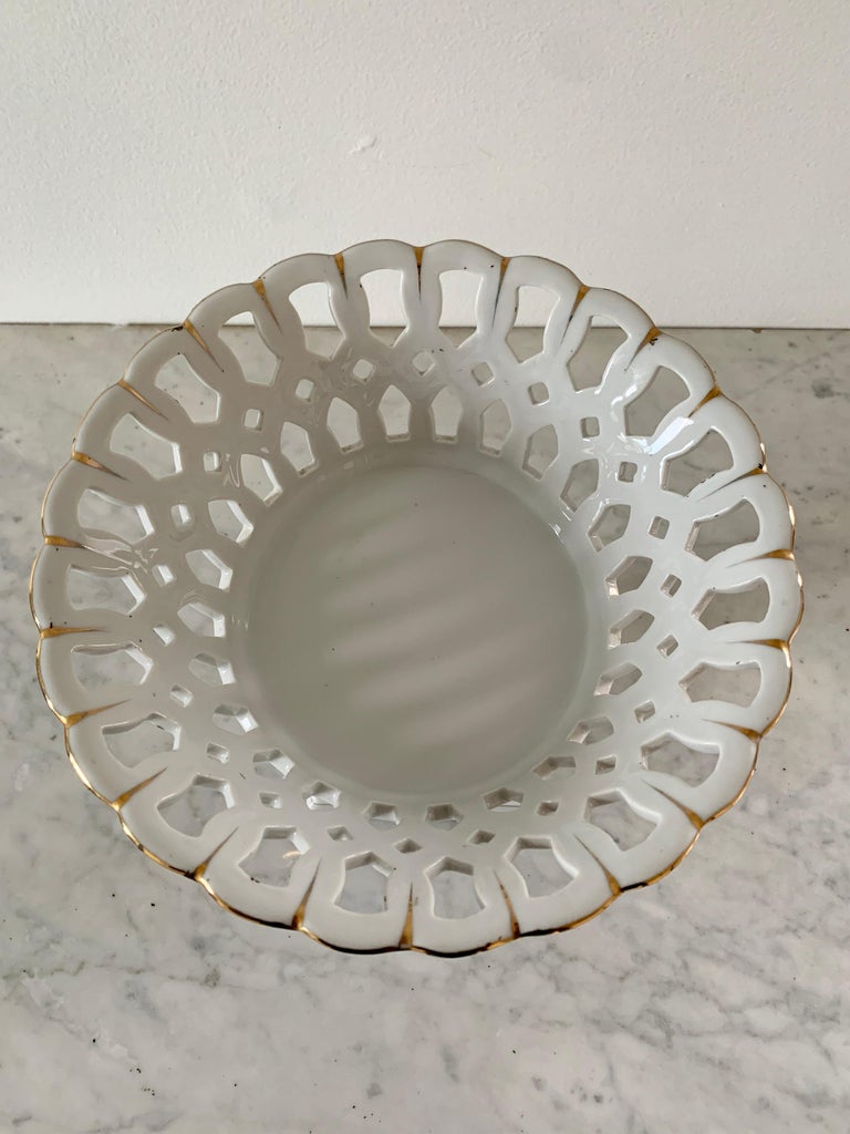 Reticulated White Porcelain and Gold Gilt Basket Compote For Sale at ...