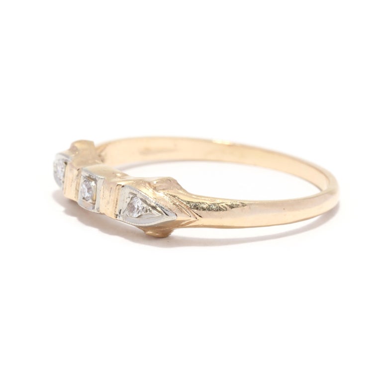 Retro .04ctw Diamond Wedding Band, 14K Yellow Gold, Stackable For Sale ...