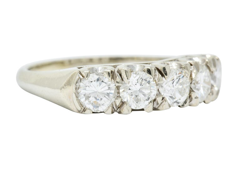 Retro 1.25 Carat Diamond 14 Karat White Gold Fishtail Band Ring at 1stDibs