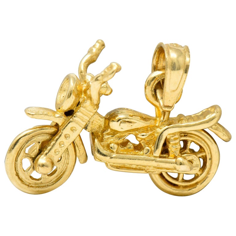 Retro 14 Karat Gold Articulated Motorcycle Charm at 1stDibs