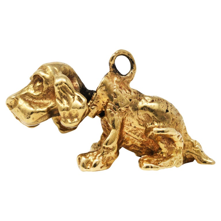 Retro 14 Karat Gold Cocker Spaniel Dog Bobble Head Charm at 1stDibs