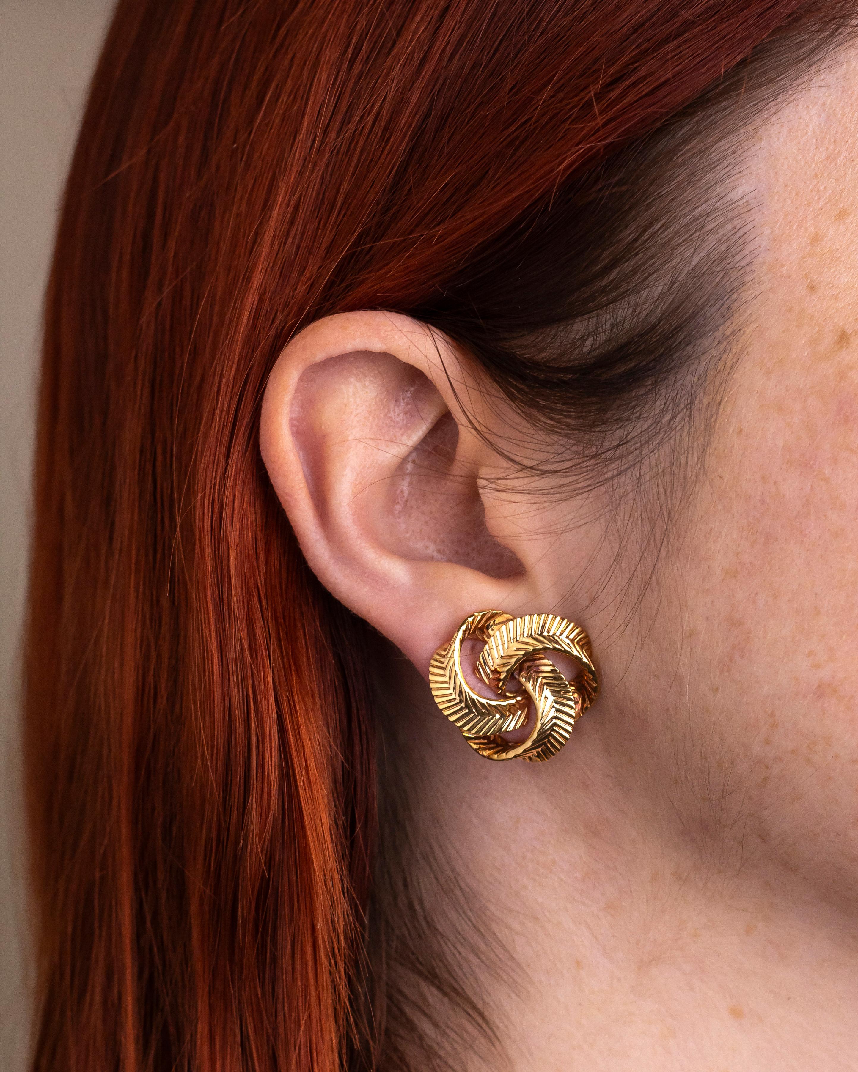 Retro 14 Karat Gold Knot Ear Clips For Sale at 1stDibs