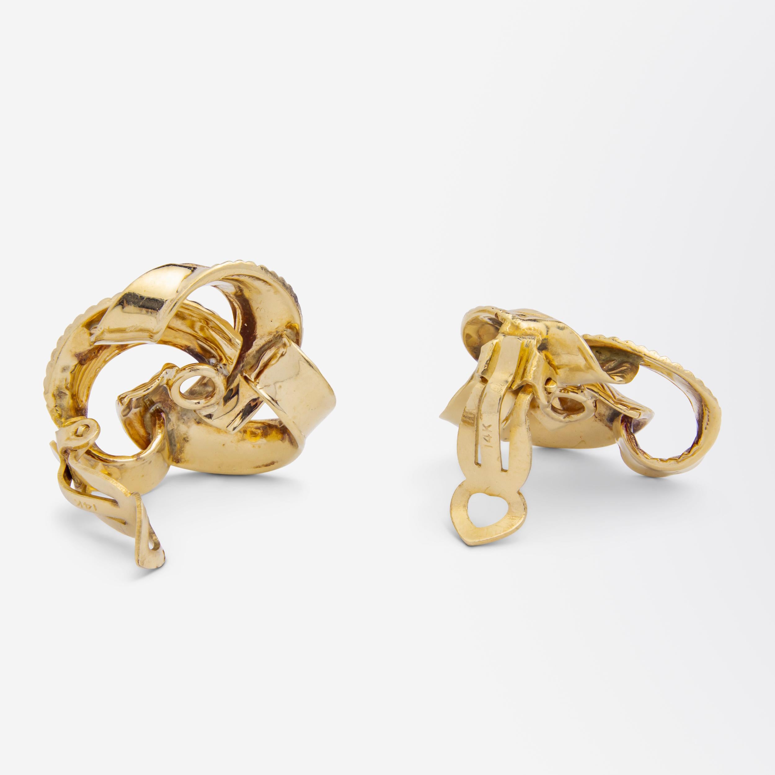 Retro 14 Karat Gold Knot Ear Clips For Sale at 1stDibs
