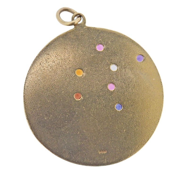 Retro 14k Gold Gemstone Tree Pendant Medallion Charm For Sale at 1stDibs