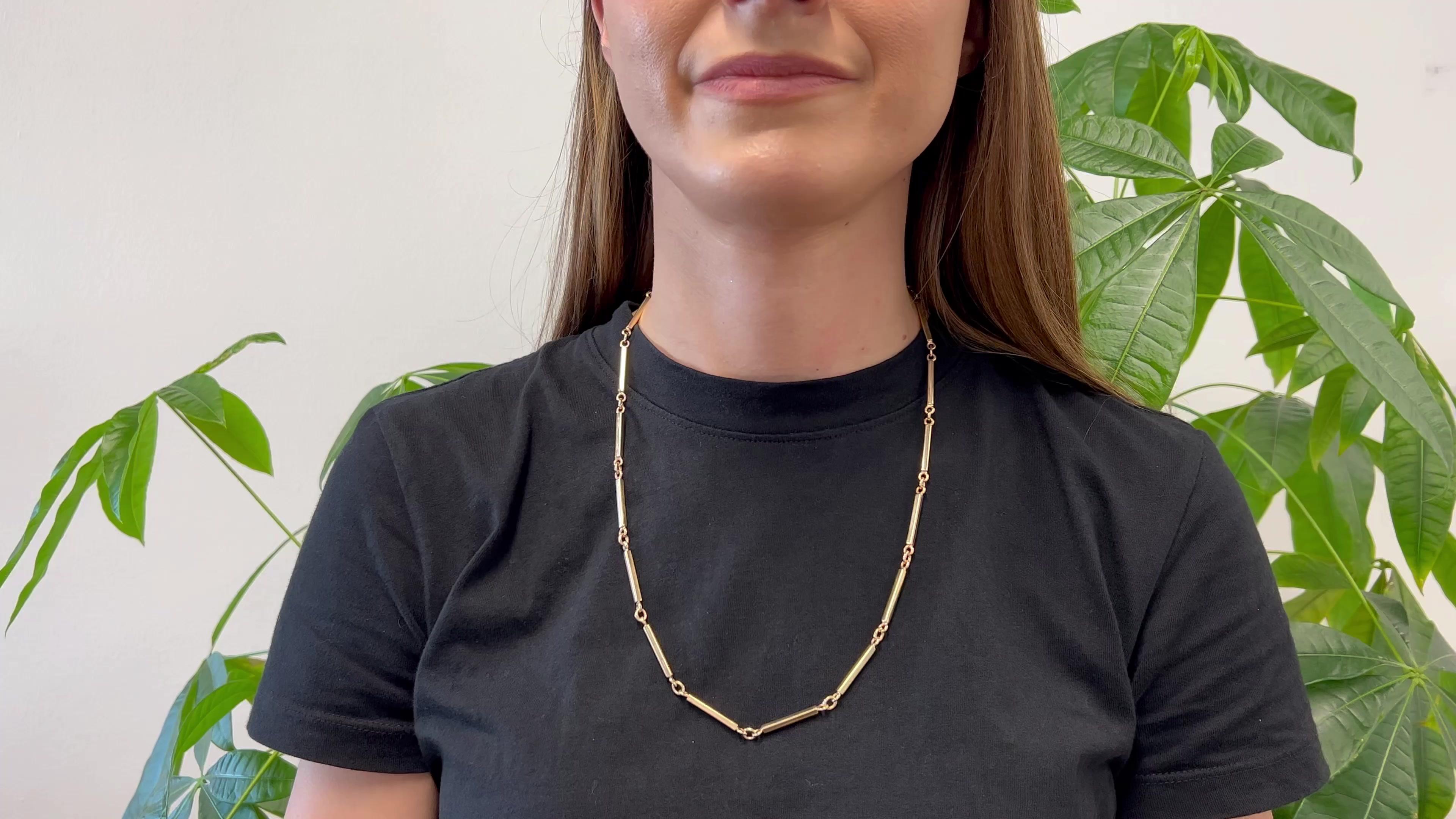 Retro 14k Yellow Gold Bar Link Necklace For Sale at 1stDibs