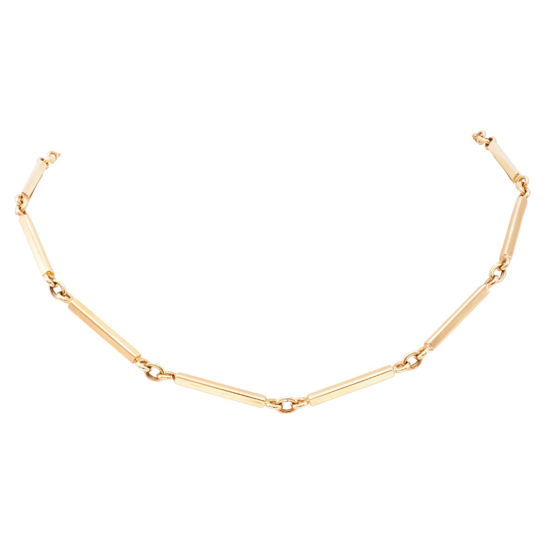 Retro 14k Yellow Gold Bar Link Necklace For Sale at 1stDibs