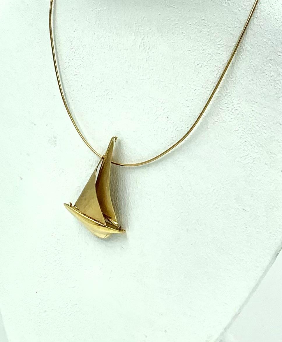 Retro 14 Karat Yellow Gold Nautical Brooch or Pendant, Yacht, Sailboat ...