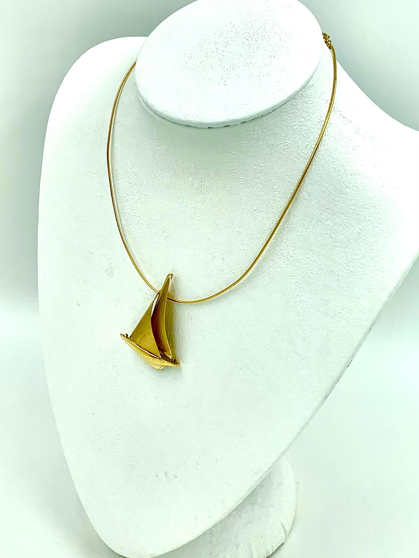 Retro 14 Karat Yellow Gold Nautical Brooch or Pendant, Yacht, Sailboat ...