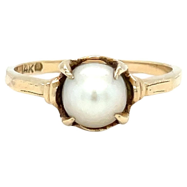 Retro 14k Yellow Gold Pearl Ring For Sale at 1stDibs