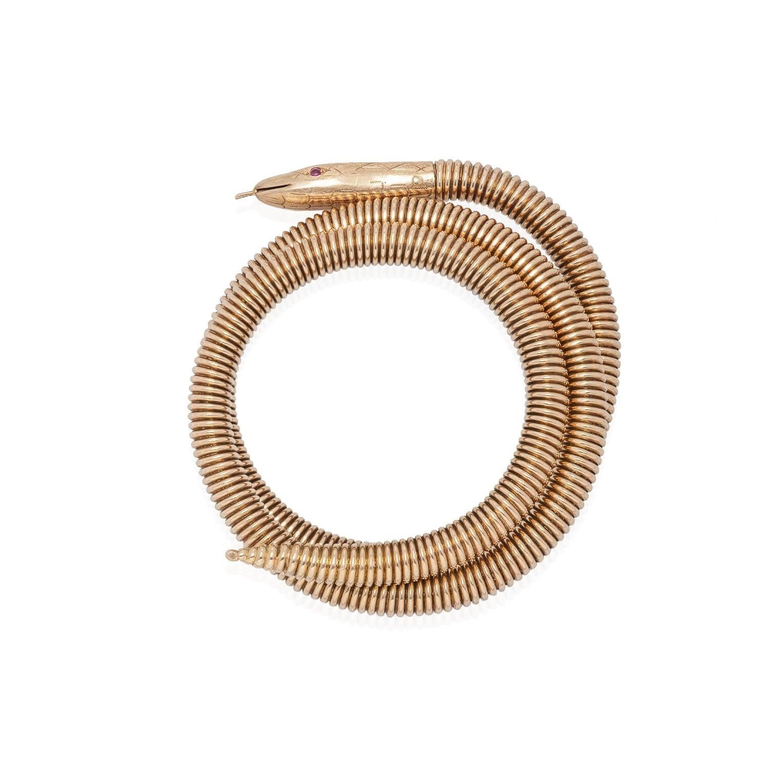 Retro 14kt + Ruby Snake Wrap Bracelet For Sale at 1stDibs