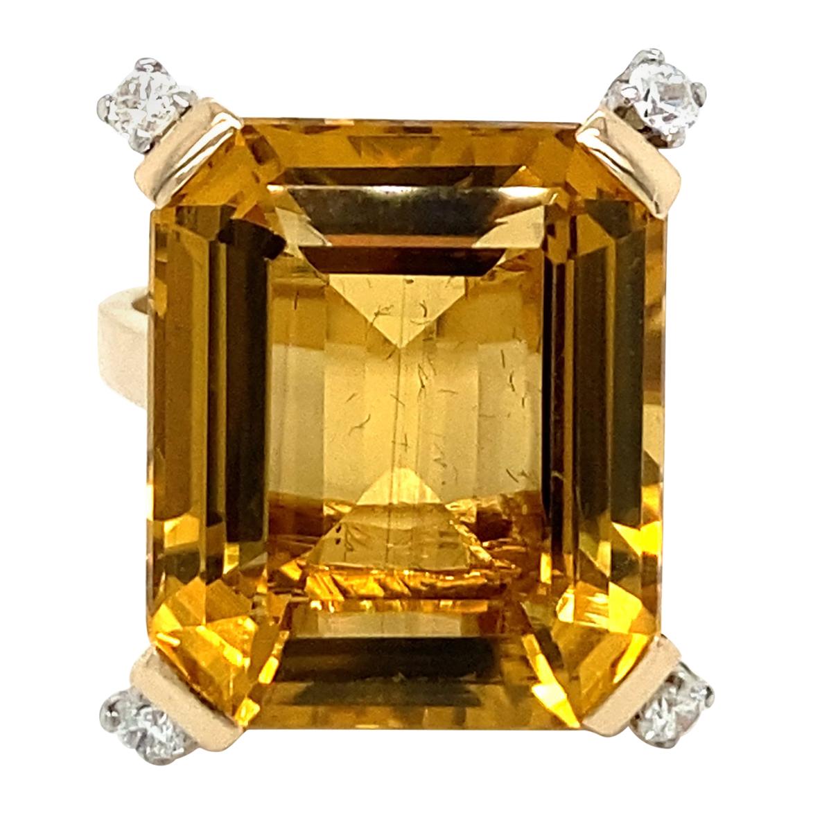 Retro 18 Carat Citrine Diamonds Gold Ring at 1stDibs