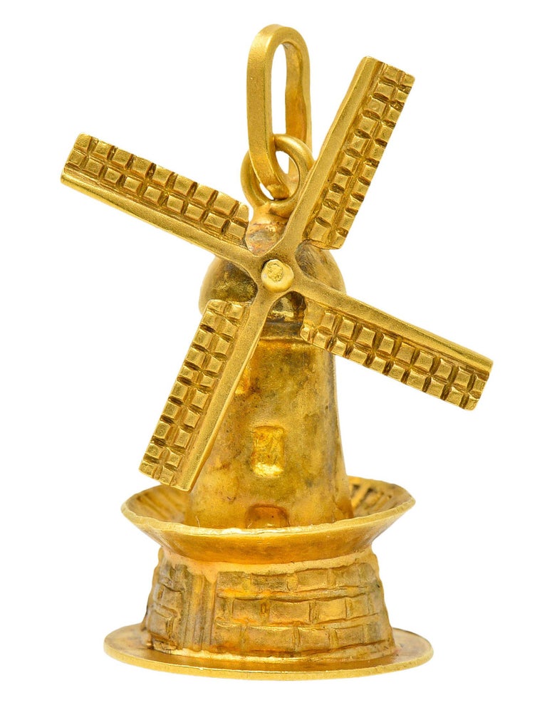 Retro 18 Karat Yellow Gold Articulated Dutch Windmill Charm at 1stDibs