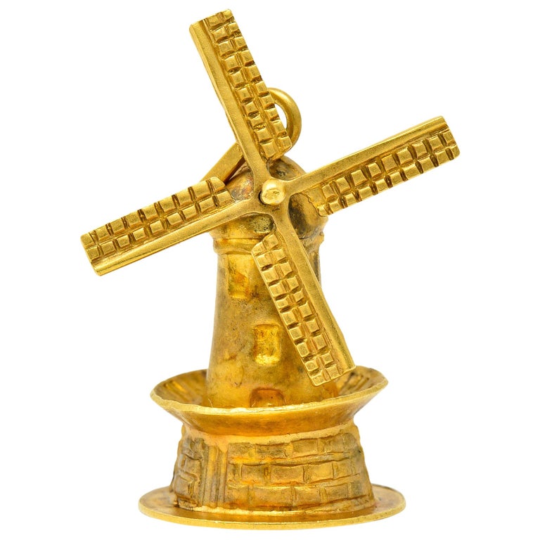 Retro 18 Karat Yellow Gold Articulated Dutch Windmill Charm at 1stDibs