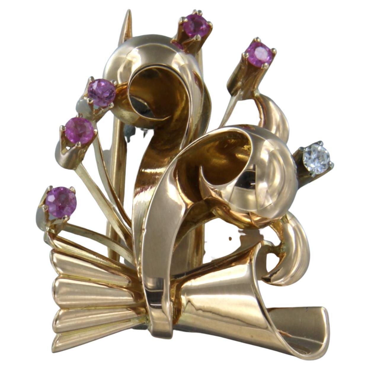 French Retro Diamond Ruby and Gold "Girl Under Umbrella" Brooch For ...
