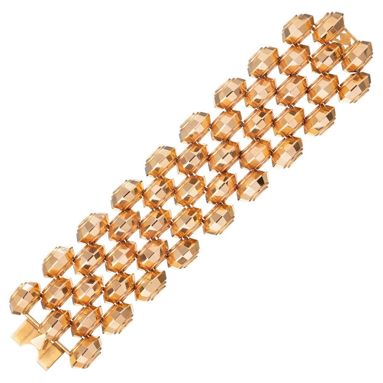 Retro 18kt Rose Gold Wide Turbo Design Bracelet For Sale at 1stDibs