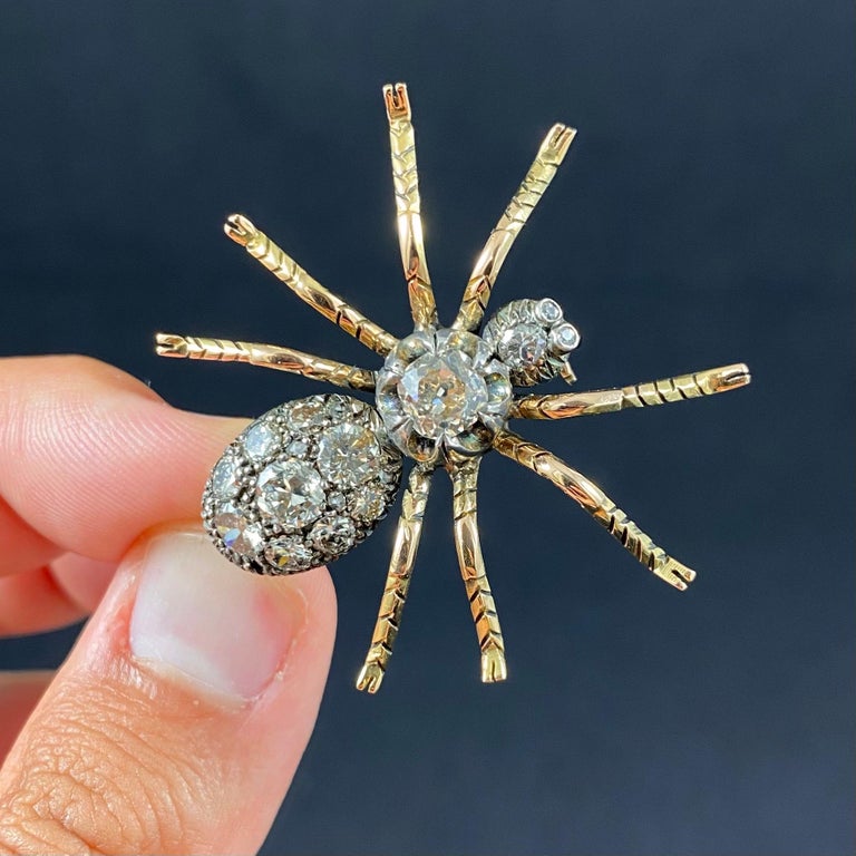 Retro 1940s Tarantula Spider Old Cut Pave Diamond Brooch Silver Yellow ...