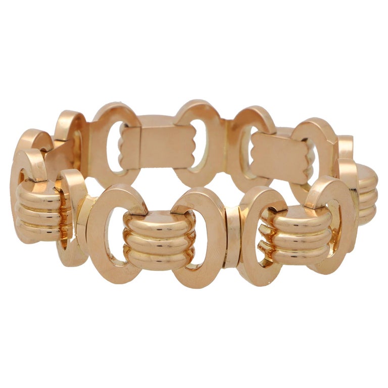 Retro 1940's Vintage French Chunky Link Bracelet in 18k Rose Gold For ...