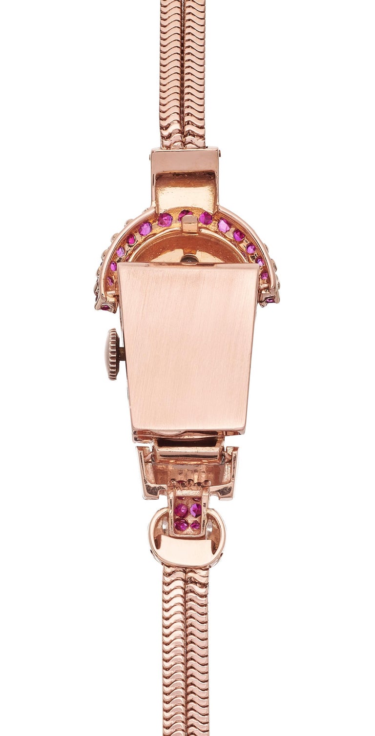 Retro Diamond and Ruby Ladies Dress/Cocktail Swiss Watch in 14 Karat ...